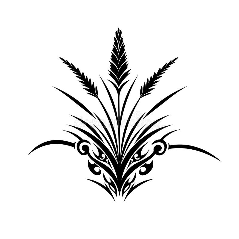 Black Decorative Floral Design with Stylized Wheat Elements Stock ...