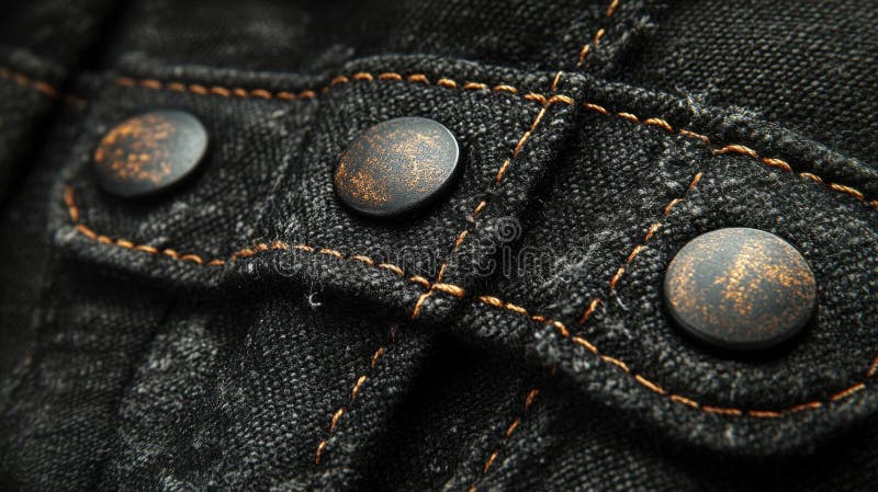 Black Denim Detail, Close-up of Buttons and Stitching Stock ...