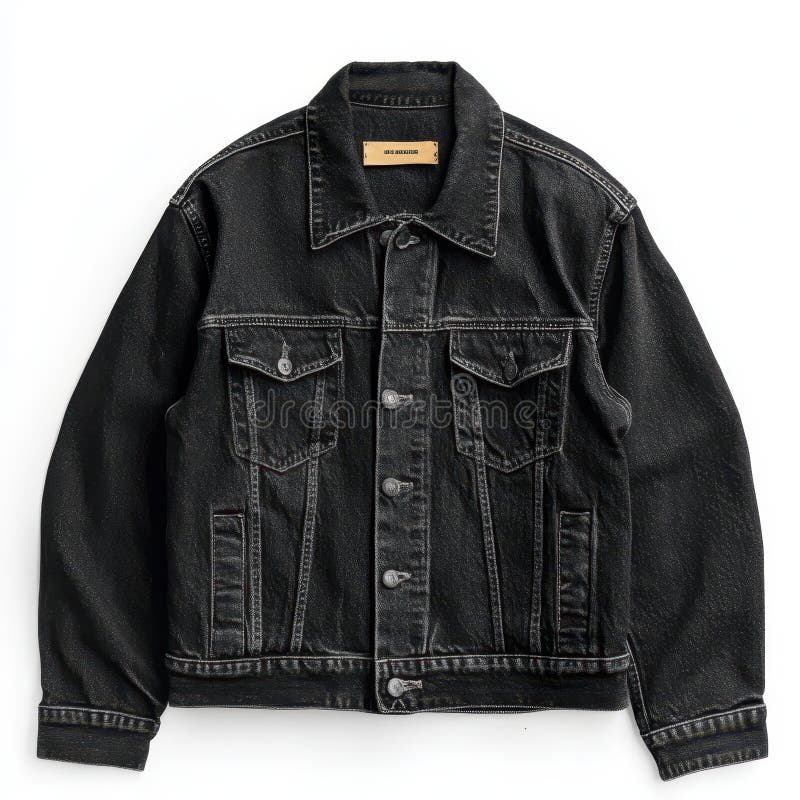 A Black Denim Jacket Displayed Flat, Showcasing Its Design and Features ...