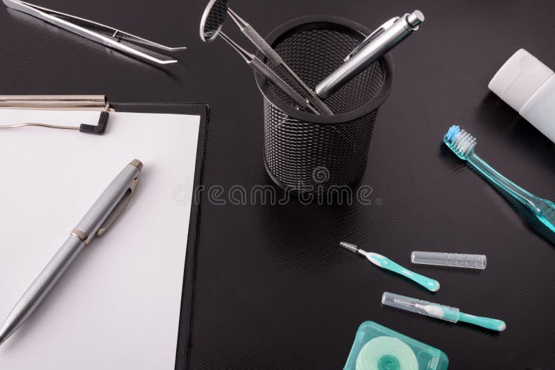 Black Dentist Table with Tools General View Stock Image - Image of ...