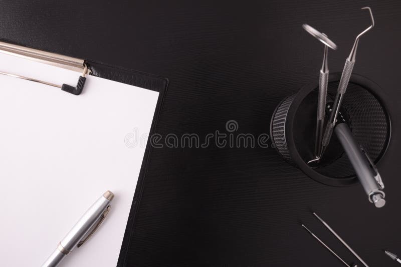 Black Dentist Table with Tools General View Stock Image - Image of ...