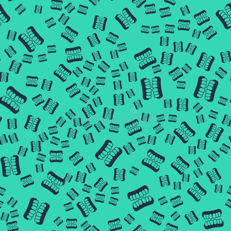 Black Dentures Model Icon Isolated Seamless Pattern on Green Background ...