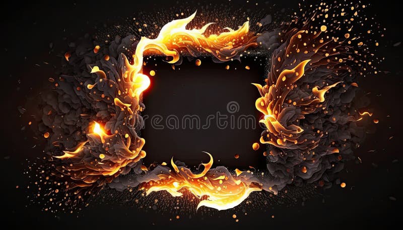 Black Design Space Realistic Flame Frame Border and Fire Sparks. Stock ...