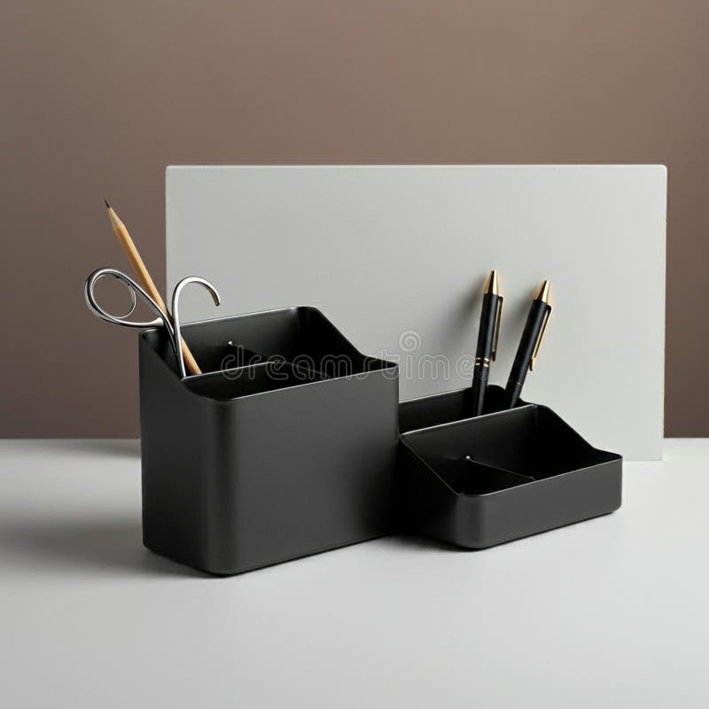 Black Desk Organizers with Smooth Rectangular Shapes Hold a Pencil ...