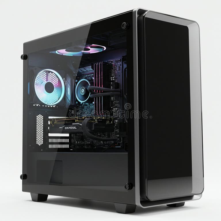 Black Desktop Computer Case Showcasing Internal Components through a ...