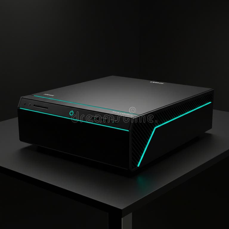 Black Desktop Computer with Sleek, Minimalist Design, Featuring Teal ...