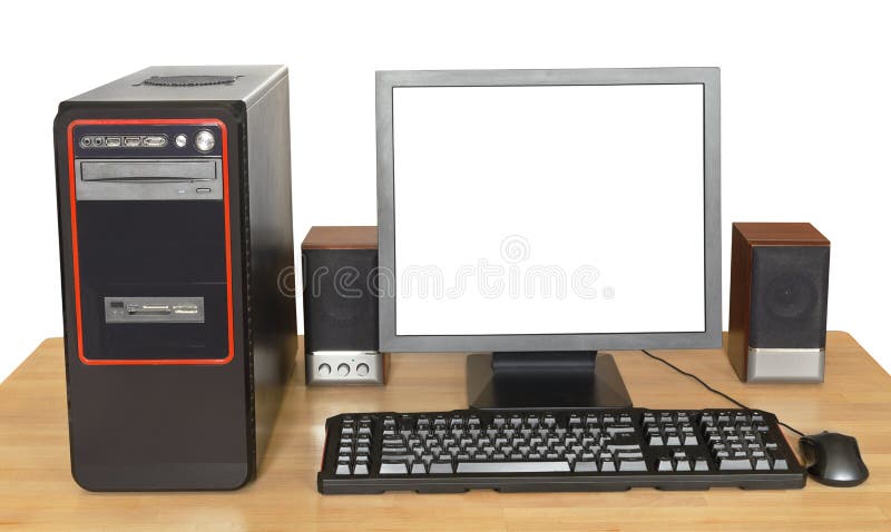 Black Desktop Computer with Mockup on Desk with Books and Plants in ...