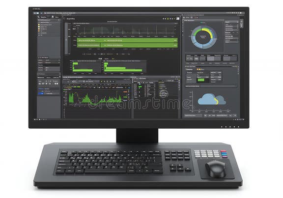 Black Desktop Monitor Displaying Complex Data Interface Isolated by ...