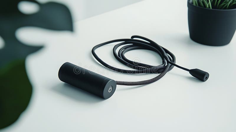 A Black Device with a Cord Attached To it Stock Photo - Image of rubber ...