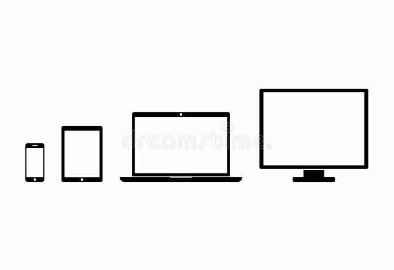 Black Device Icons in Flat Style on White Background. Stock Vector ...