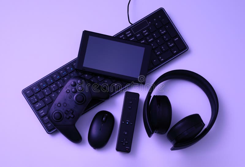 Black Devices: Gamepad, Computer Mouse, Keyboard, Headset and Tablet Pc ...
