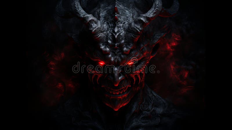 Haunting Demon Face with Fiery Red Horn - Realistic Hyper-detailed ...
