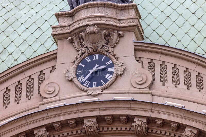 Black Dial Clock Building stock image. Image of city - 276209297