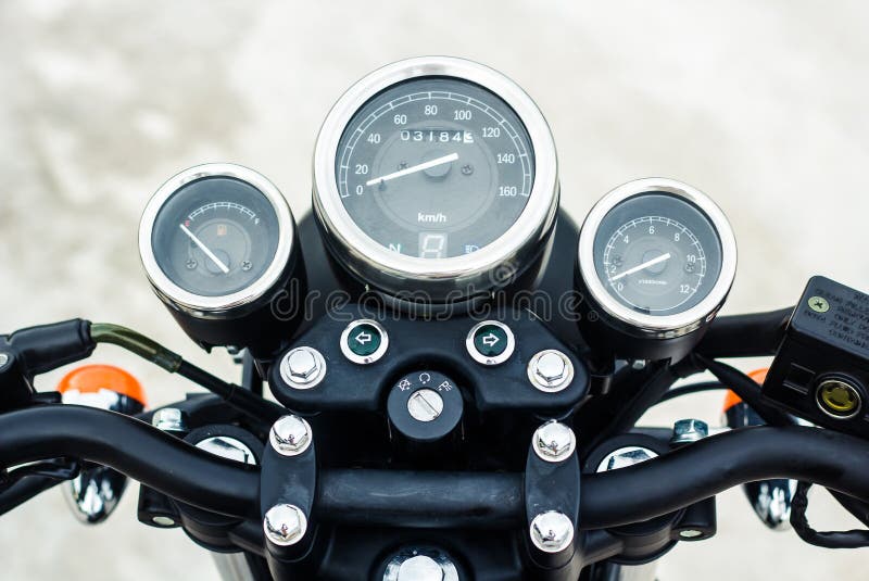 Black Dial Displays the Speed of a Vintage Motorcycle. Stock Image ...