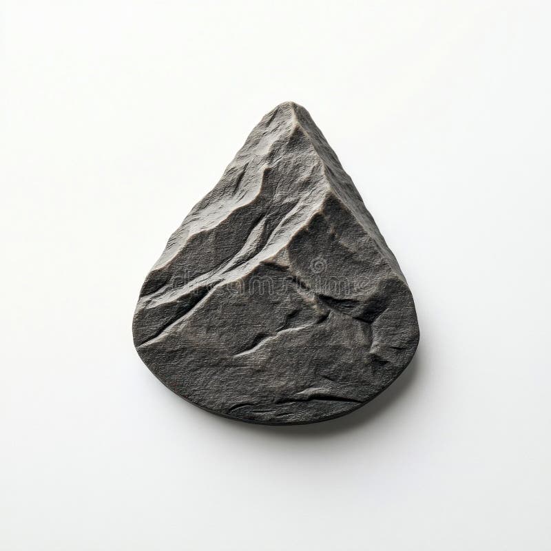 Black Diamond Shaped Rock with Textured Surface Isolated on White ...
