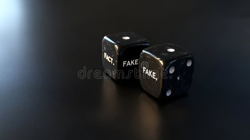 Black Dice on a Dark Surface with Fact and Fake Text Labeling Stock ...