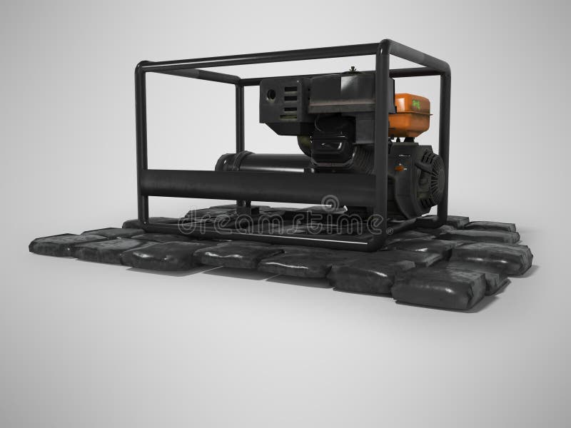 Black Diesel Generator on the Stones 3d Render on Gray Background with ...