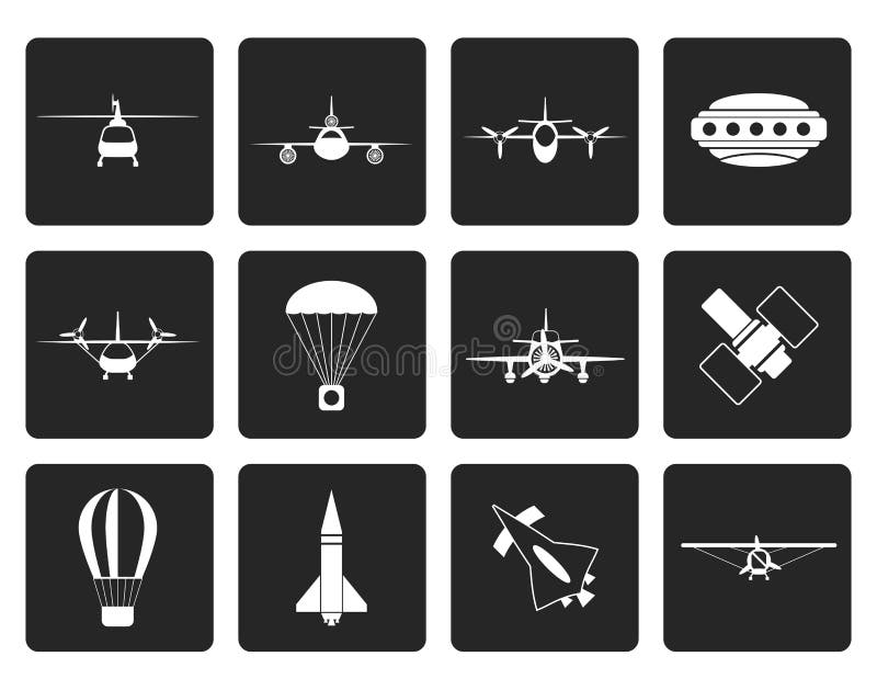 Black Different Types of Aircraft Illustrations and Icons Stock Vector ...