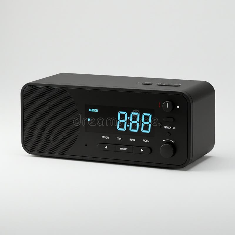 Black Digital Alarm Clock with a Rectangular Design and Rounded Corners ...