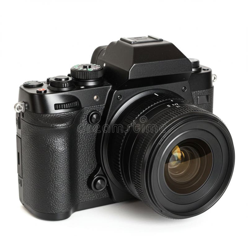 Black Digital Camera with a Textured Grip and a Prominent Lens ...