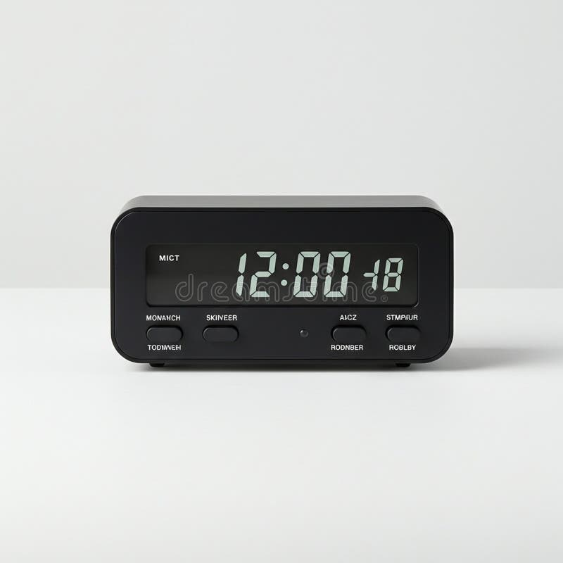 Black Digital Clock Displaying "12:00" with Additional Nonsensical ...