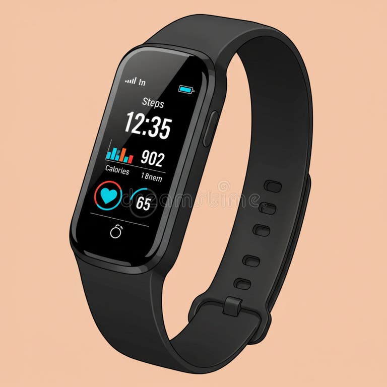 Black Digital Fitness Tracker Featuring a Rectangular Touchscreen ...