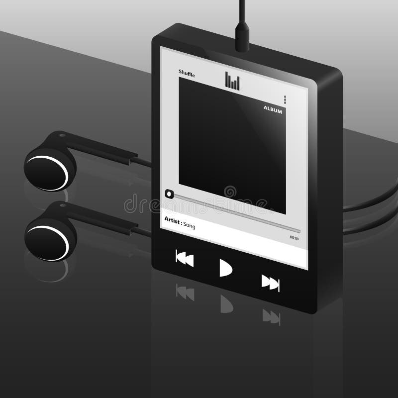 Black digital music player stock vector. Illustration of electronic ...