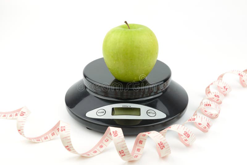 Black Digital Scale, Weight Green Apple Stock Image - Image of tape ...