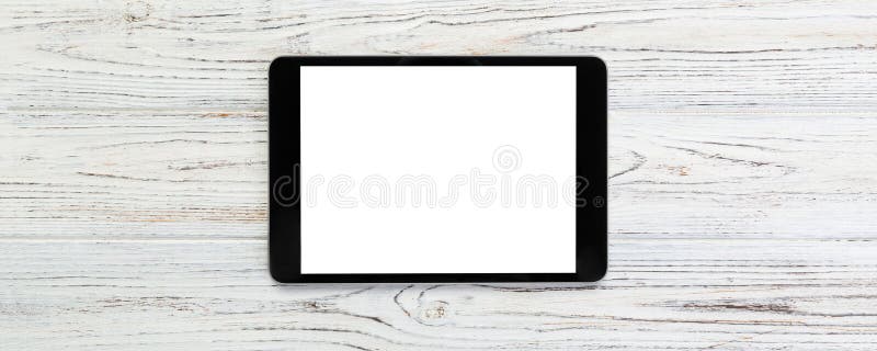 Black Digital Tablet on Rustic Wooden Table Background. Mock Up Top ...