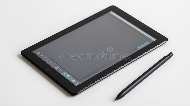 A Black Digital Tablet with a Stylus Pen, Showcasing a Drawing App ...