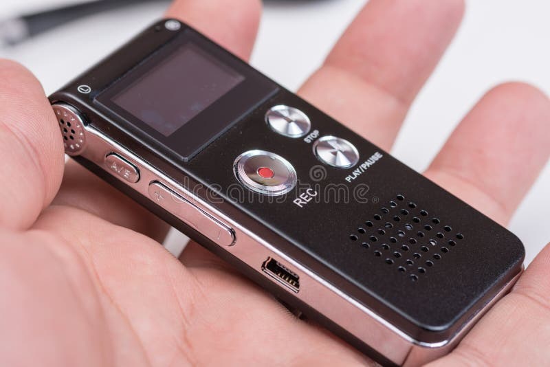 Black Digital Voice Recorder in Hand Stock Photo - Image of hand ...