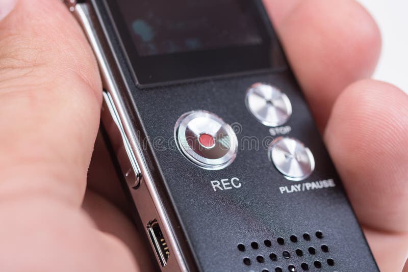 Black Digital Voice Recorder in Hand Stock Image - Image of business ...
