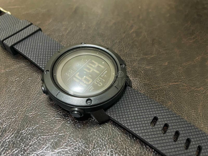 Black Digital Watch with Rubber Strap Stock Photo - Image of lighting ...