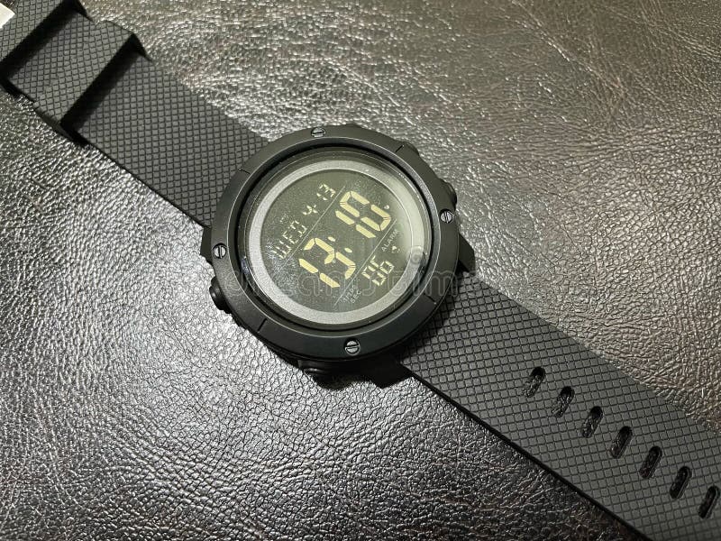 Black Digital Watch with Rubber Strap Stock Image - Image of clock ...