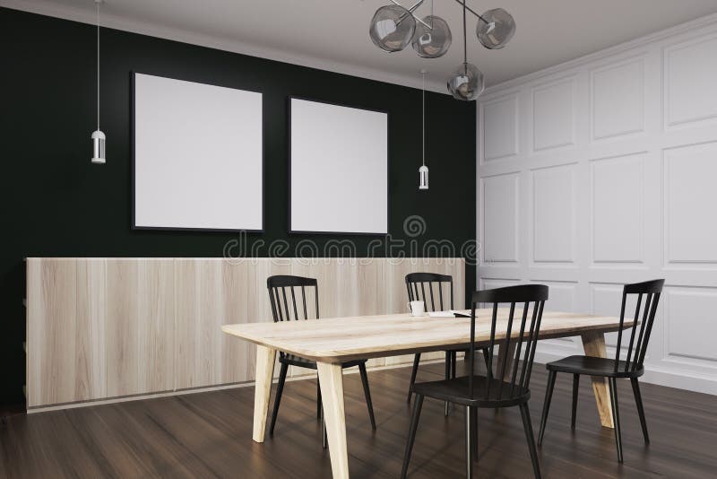 Black Dining Room, Table and Two Posters Side Stock Illustration ...