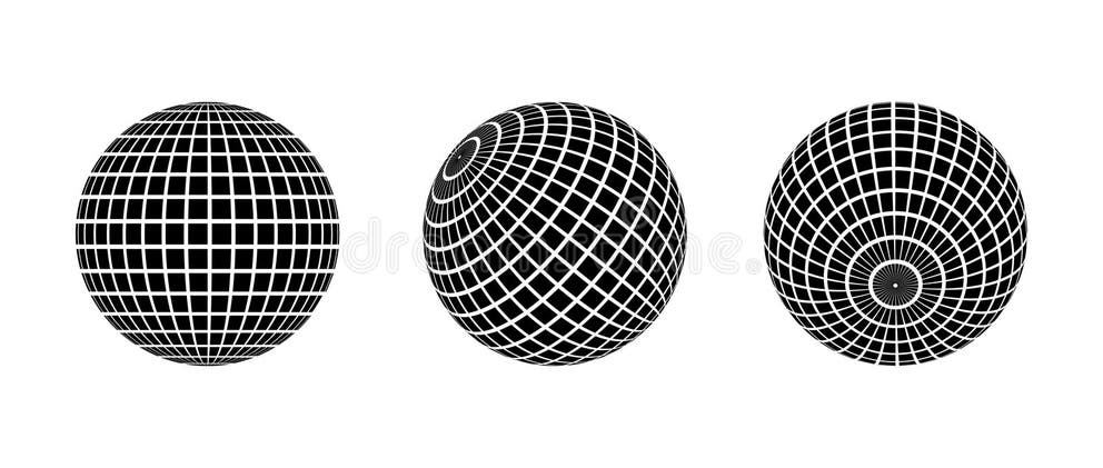 Black Disco Ball Set. Collection of Wireframe Spheres in Different ...