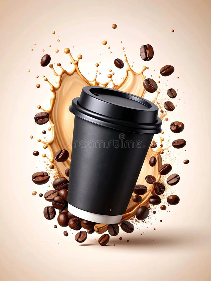 Black Coffee Cup with Splash and Beans – AI Generated Dynamic Coffee ...