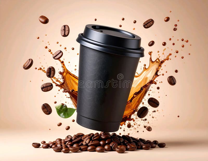 Black Coffee Cup with Splash and Beans – AI Generated Dynamic Coffee ...