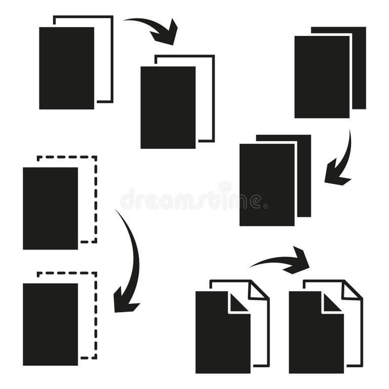 Black Document Icon. Paper Copy Arrows. Duplicate Vector Symbol Stock ...