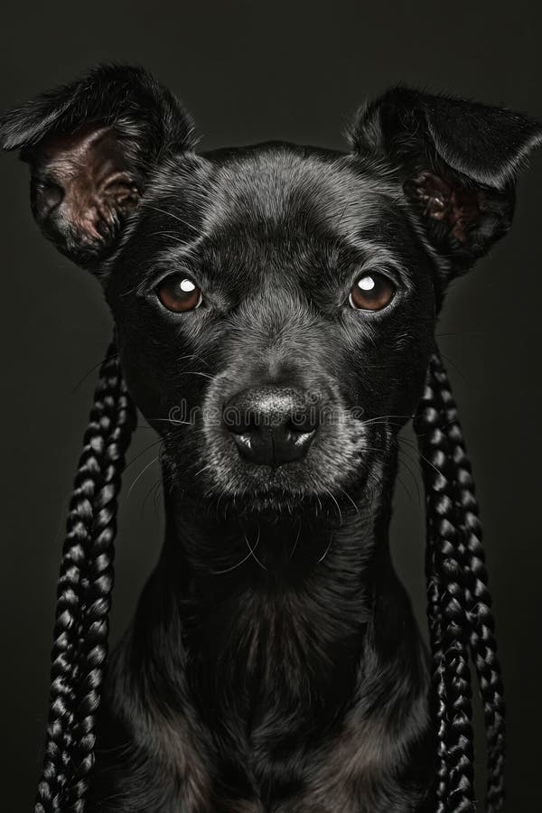 A Black Dog with Braids on Its Head. Generative AI Stock Photo - Image ...