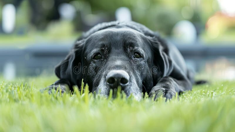 A Black Dog is Laying on the Grass. Generative AI Stock Illustration ...