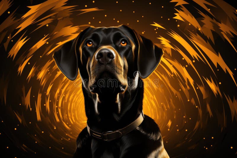 A Black Dog with Orange Flames on His Head, AI Stock Illustration ...
