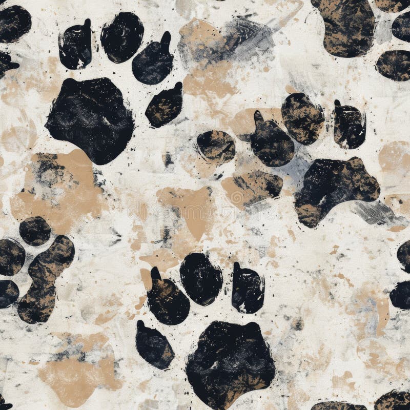 Black Dog Paw Prints Scattered on a Light Background Create a Natural ...