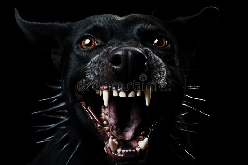 A Black Dog with Sharp Teeth Stock Illustration - Illustration of black ...