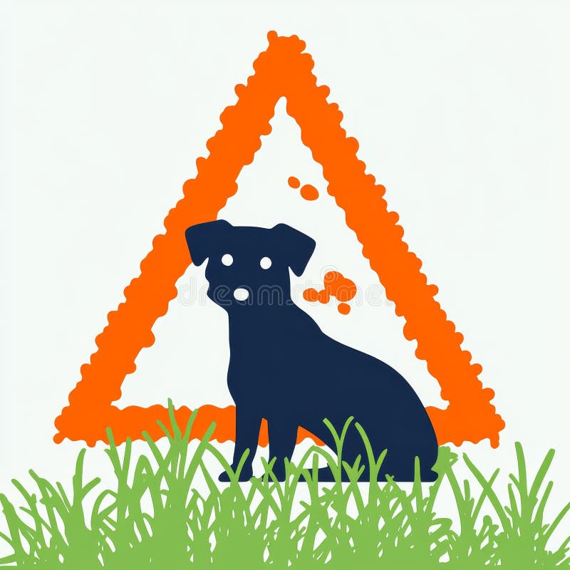 Black Dog Silhouette in Front of Orange Triangle Behind Green Grass ...