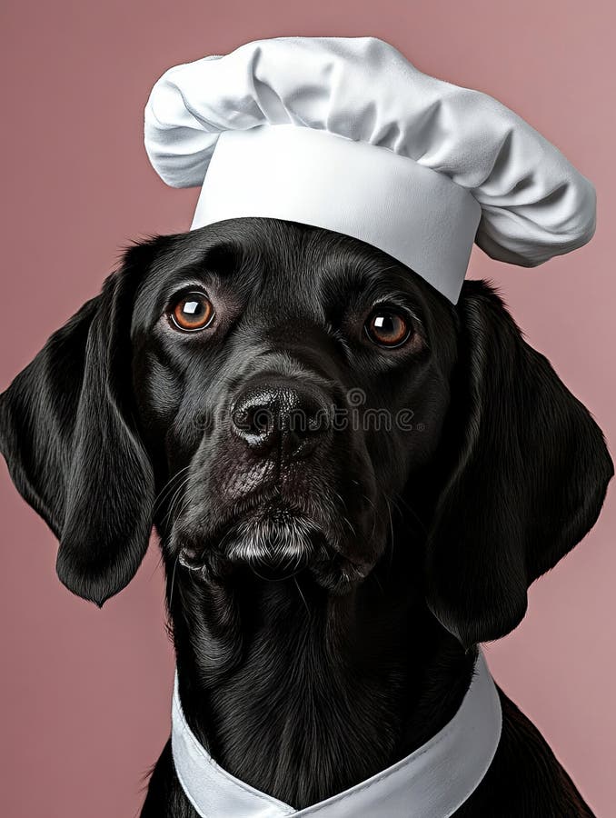 A Black Dog Wearing a Chef S Hat on a Pink Background Stock Photo ...