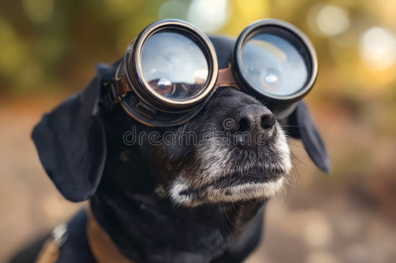 A Black Dog Wearing a Pair of Goggles on Its Head. Generative AI Stock ...