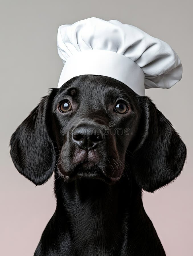 A Black Dog Wearing a White Chef S Hat Stock Photo - Image of curious ...