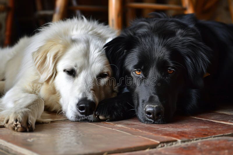 Black Dog and White Dog Lying Together on the Floor. Generative AI ...