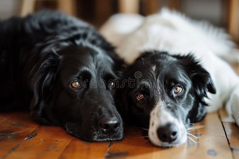 Black Dog and White Dog Lying Together on the Floor. Generative AI ...